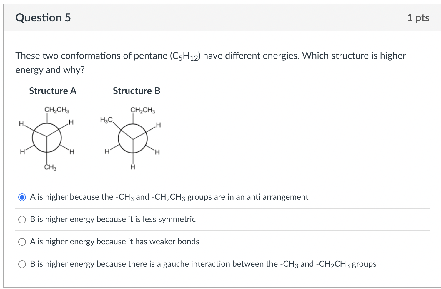 Solved These two conformations of pentane (C5H12) have | Chegg.com