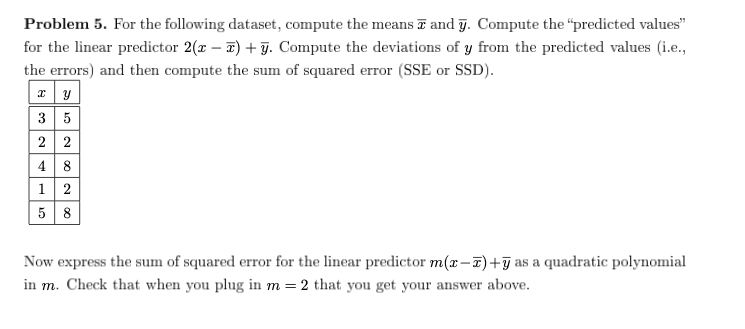 Solved Problem 5. For the following dataset, compute the | Chegg.com