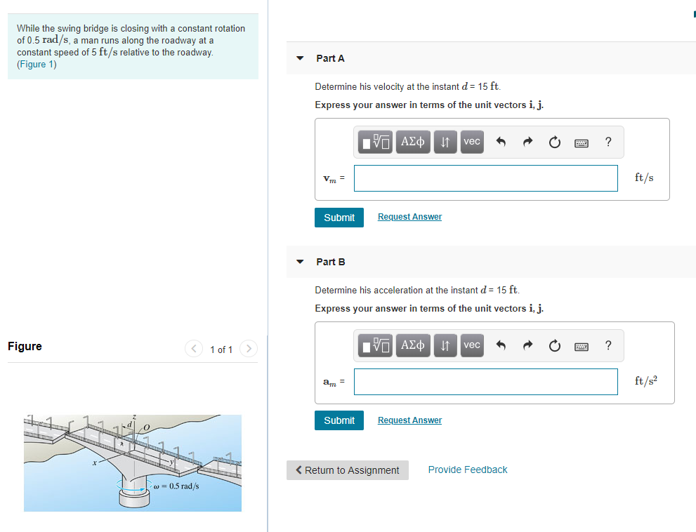Solved While the swing bridge is closing with a constant | Chegg.com