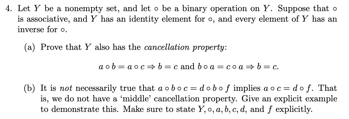 Solved 4. Let Y be a nonempty set, and let o be a binary | Chegg.com