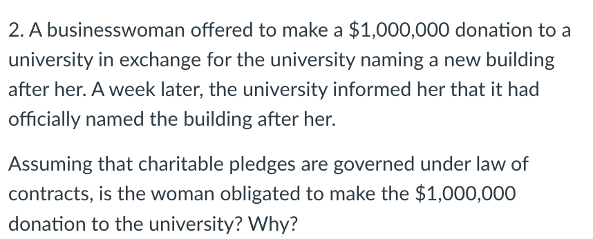 Solved 2. A businesswoman offered to make a $1,000,000 | Chegg.com