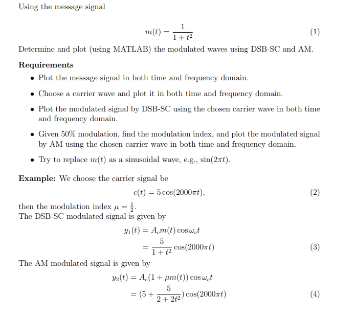 Solved Using the message signal m(t)2 Determine and plot | Chegg.com