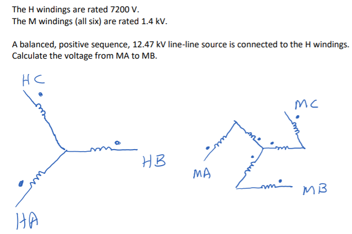 Solved The H windings are rated 7200 V. The M windings (all | Chegg.com