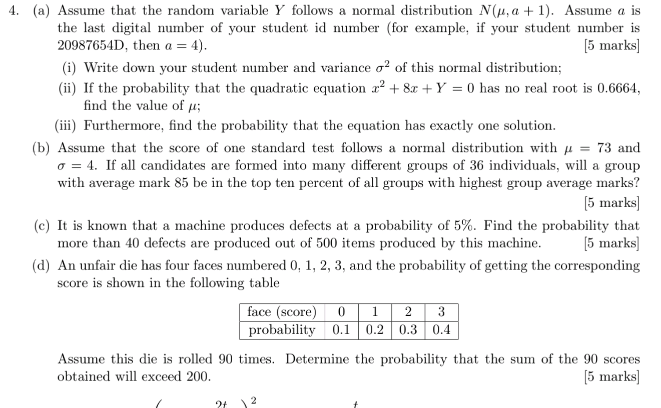 Solved 4. (a) Assume that the random variable Y follows a | Chegg.com