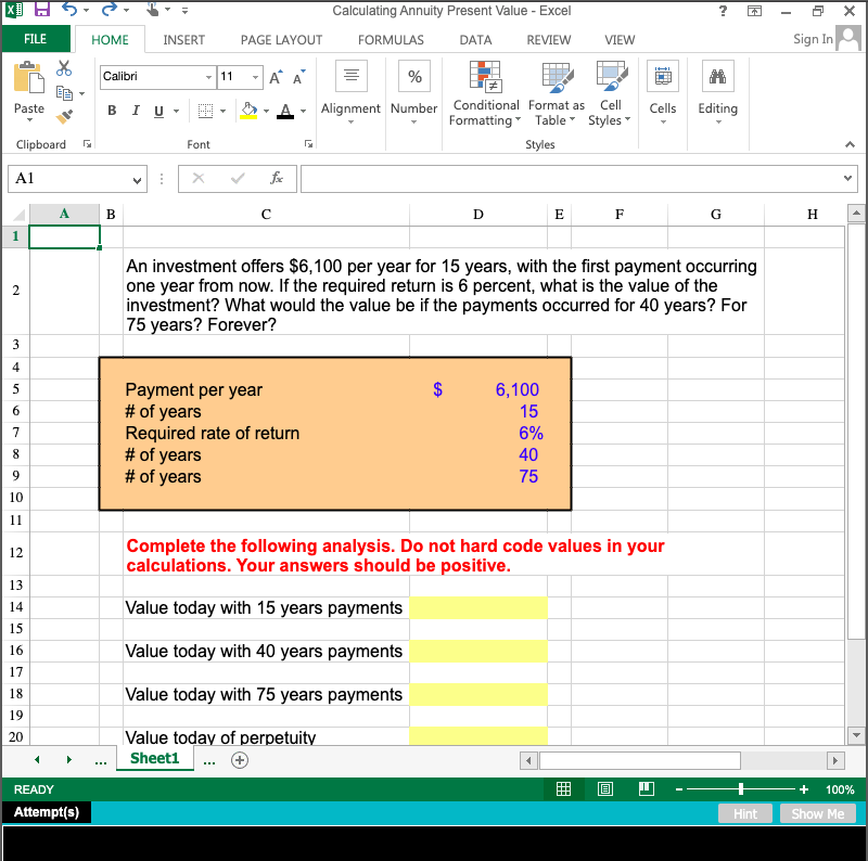 Solved Calculating Annuity Present Value - Excel Sign In | Chegg.com