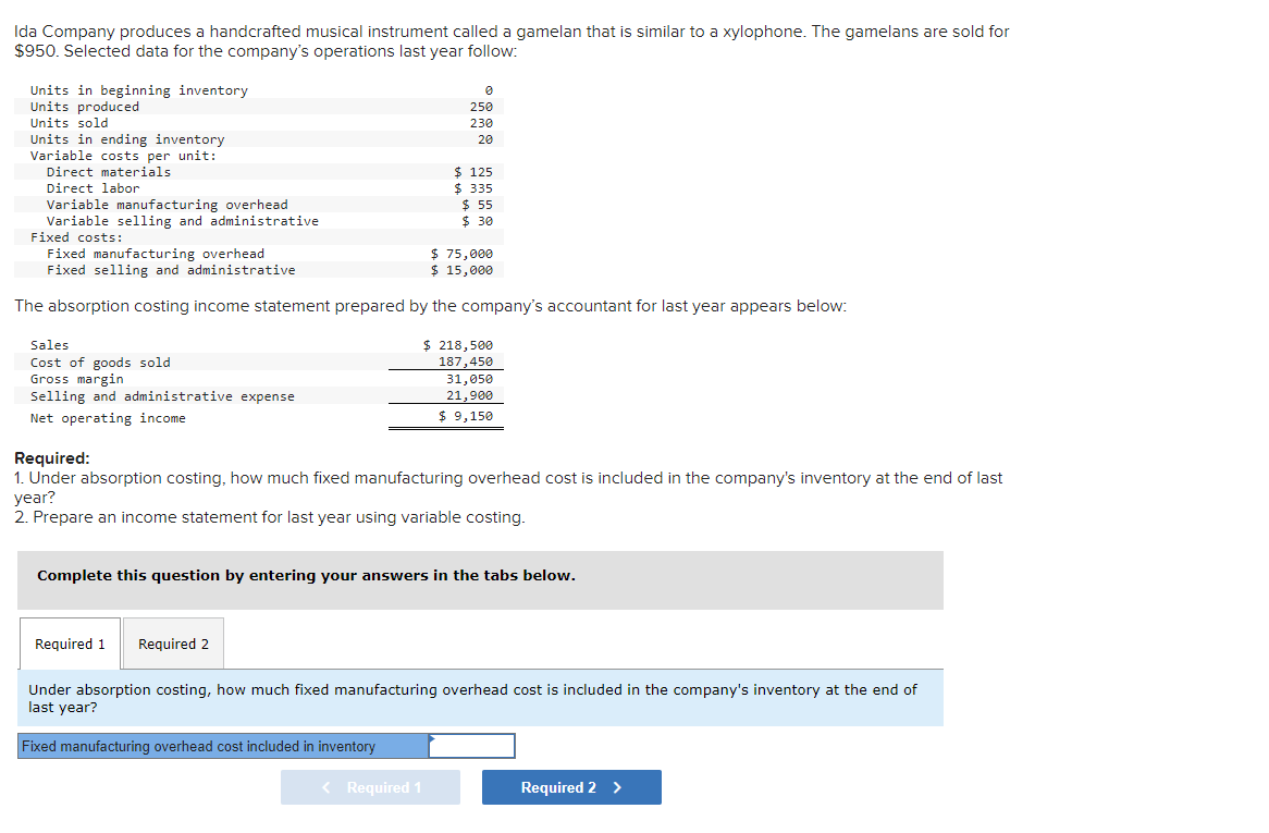 Solved Ida Company produces a handcrafted musical instrument | Chegg.com