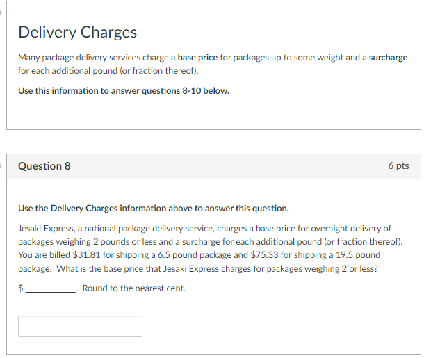 Solved Delivery Charges Many package delivery services | Chegg.com