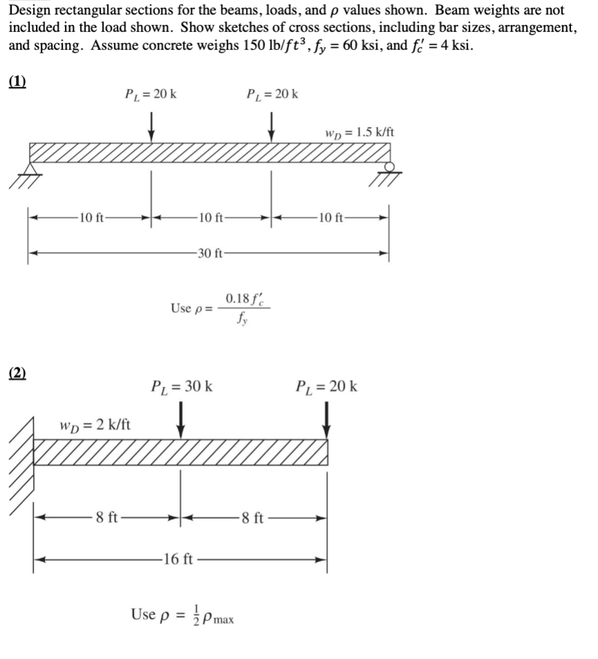Solved Design rectangular sections for the beams, loads, and | Chegg.com