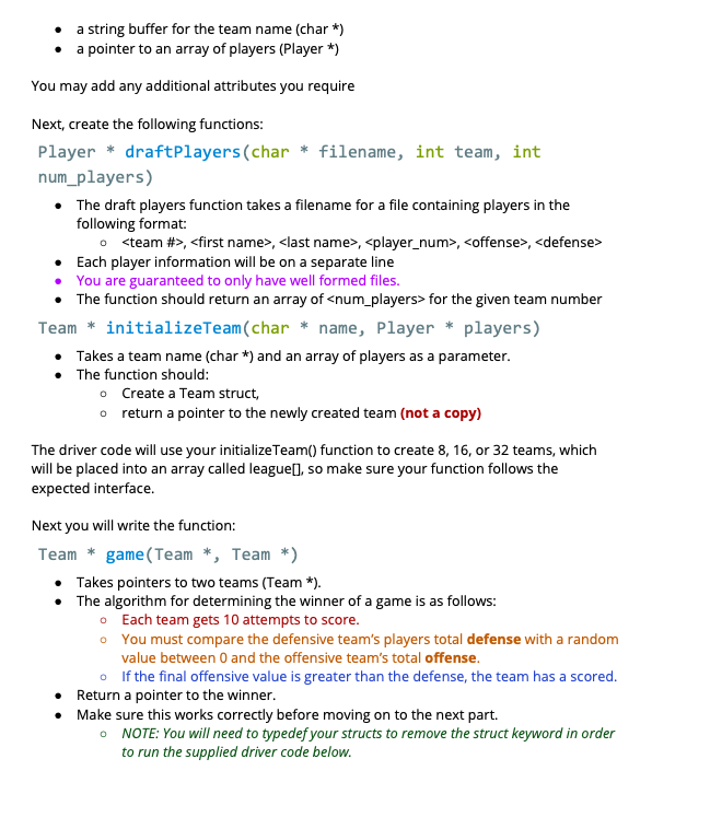Part A Refactoring your Player Struct Create a Player | Chegg.com