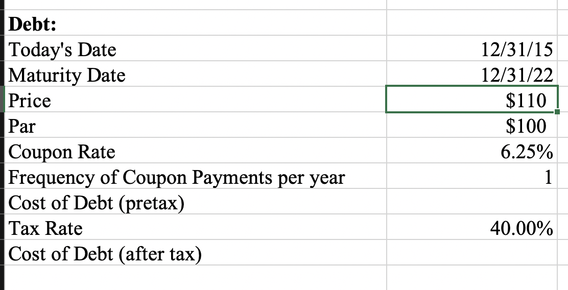 How Do I Calculate The Cost Of Debt On Excel Using Chegg