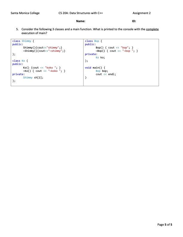 Solved Santa Monica College CS 20A: Data Structures with C++ | Chegg.com