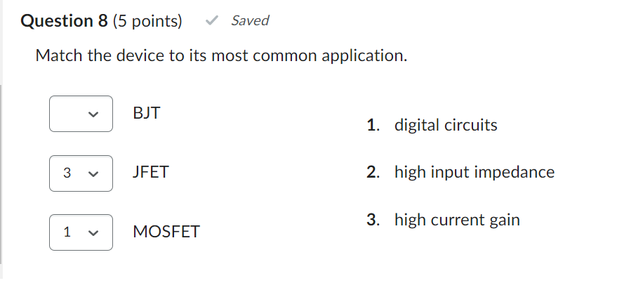 Solved Match the device to its most common application. BJT | Chegg.com
