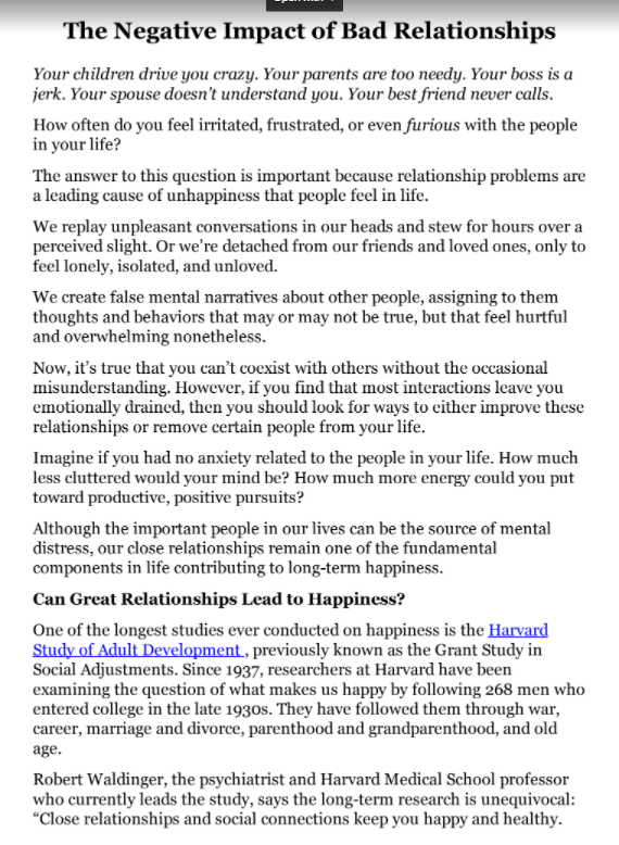 Solved The Negative Impact of Bad Relationships Your | Chegg.com