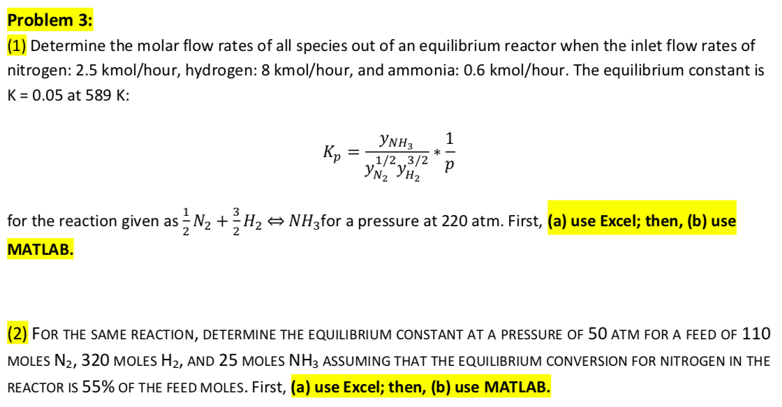Problem 3: (1) Determine the molar flow rates of all | Chegg.com