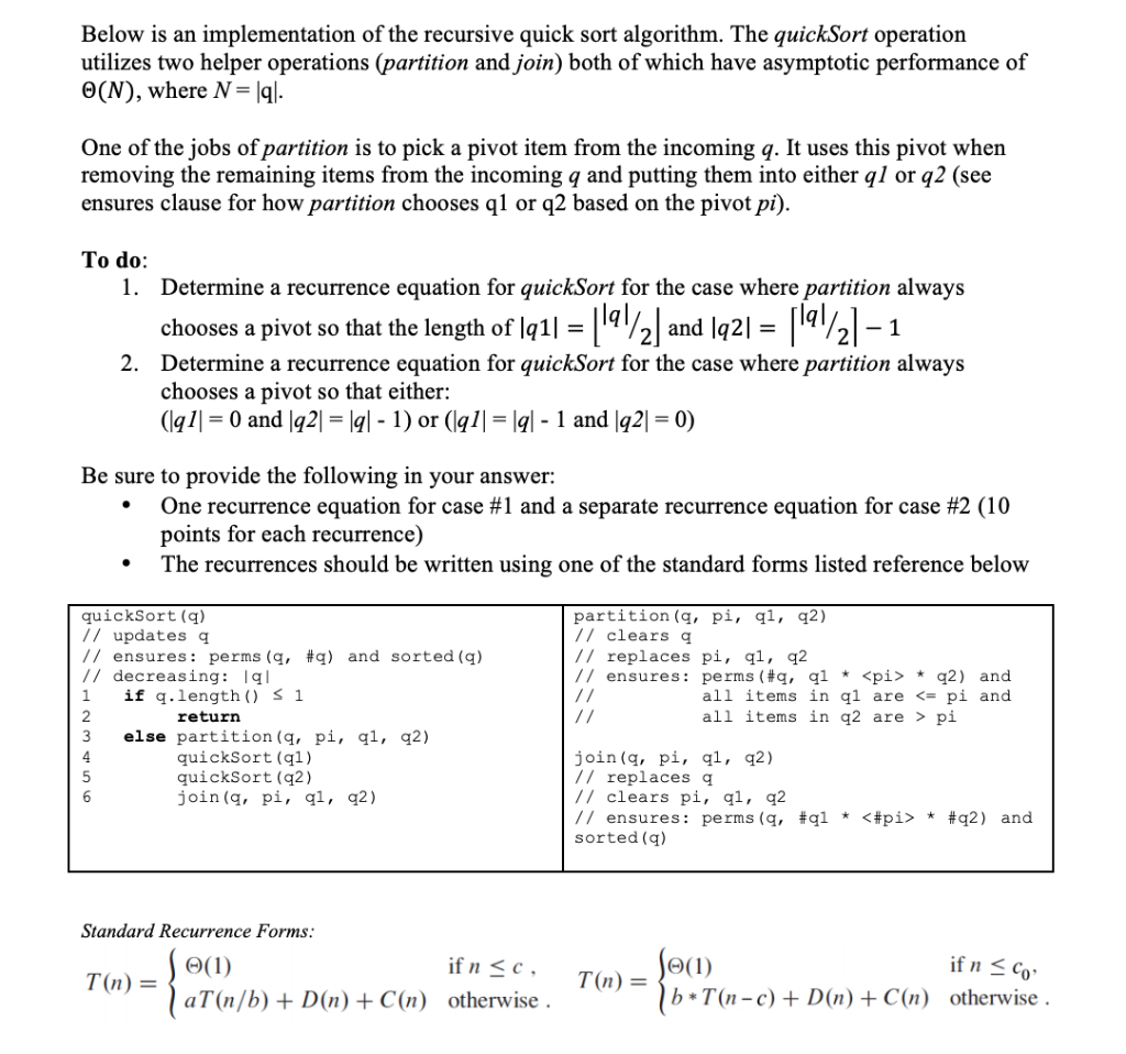 Below Is An Implementation Of The Recursive Quick 