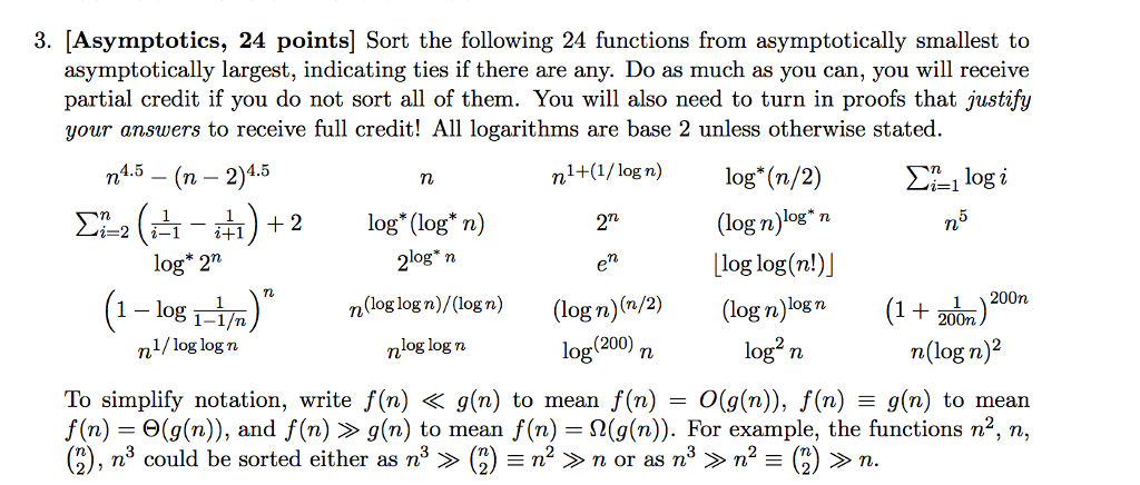 Solved 3. [Asymptotics, 24 points] Sort the following 24 | Chegg.com