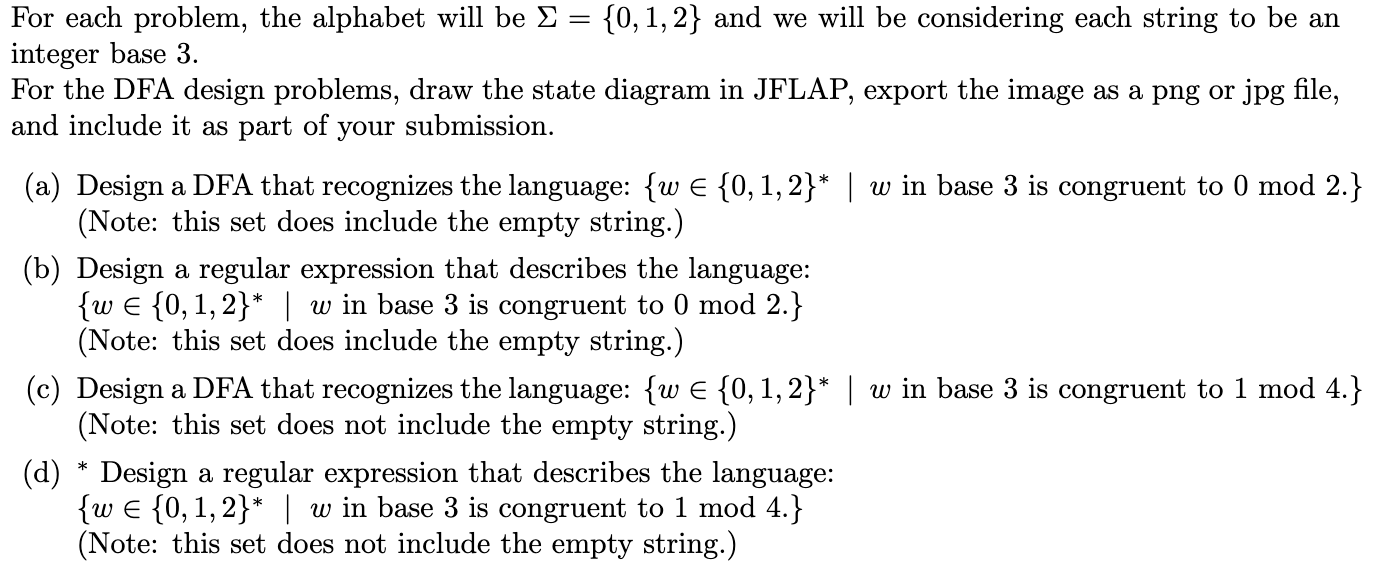 Solved For each problem, the alphabet will be { = {0, 1, 2} | Chegg.com