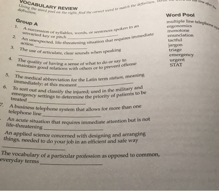 Solved The line after VOCABULARY REV LIsing the word poot on | Chegg.com