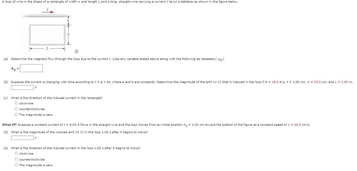 Solved A loop of wire in the shape of a rectangle of width w | Chegg.com