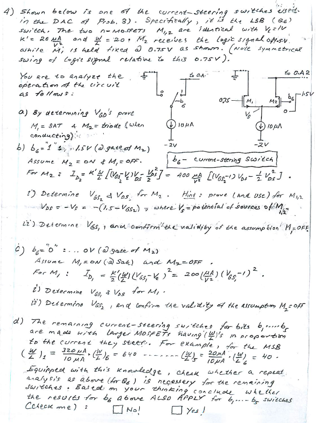 Solved 1) Shown below is one of the current-steering | Chegg.com