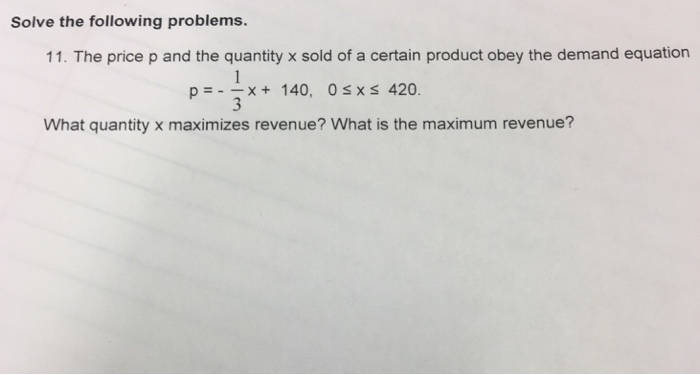 Solved Solve the following problems. The price p and the | Chegg.com