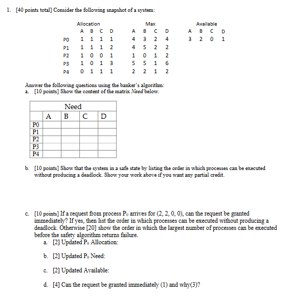 Solved 1. [40 ﻿points total] ﻿Consider the following | Chegg.com