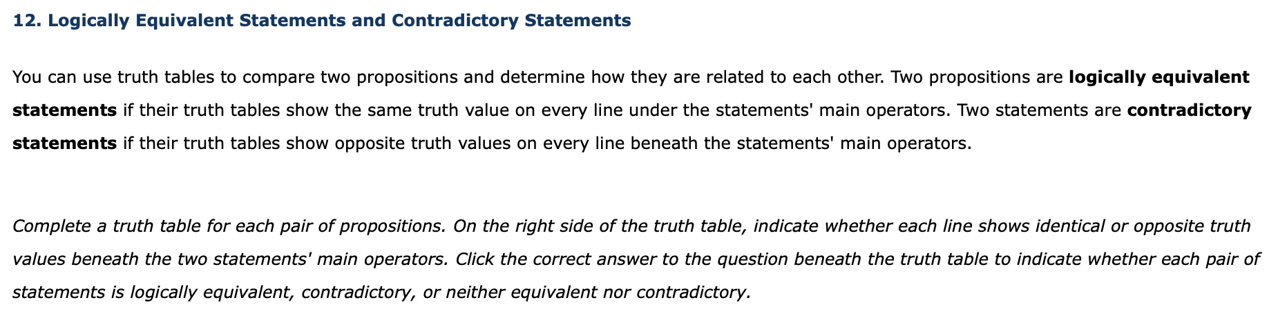 12. Logically Equivalent Statements and Contradictory | Chegg.com