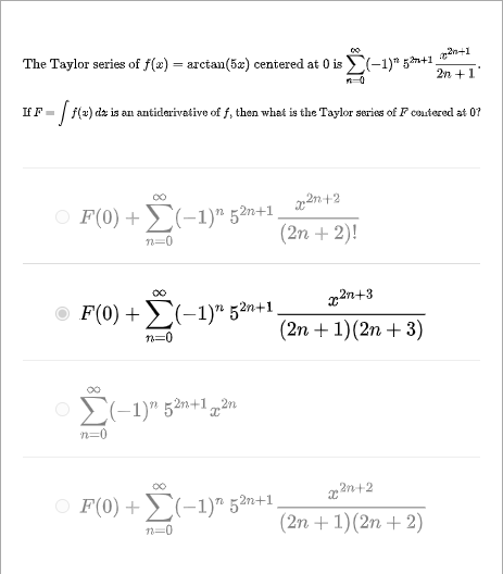 Solved δη-1 The Taylor series of f(x) = arctan(5x) centered | Chegg.com