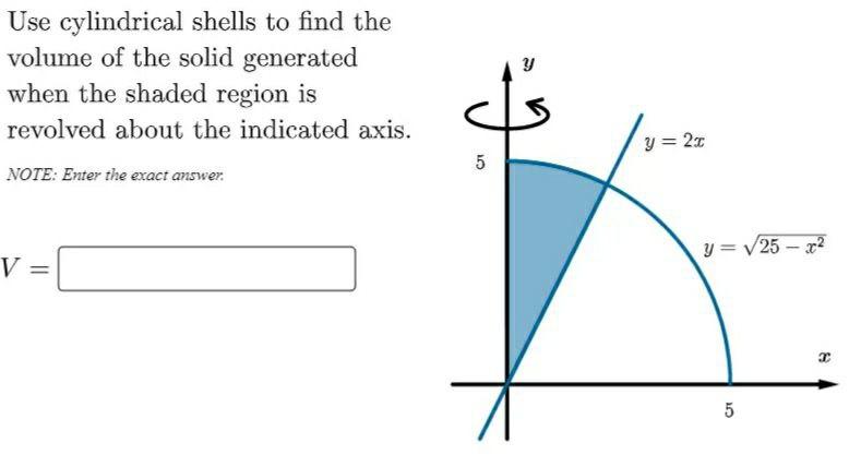 Solved Use cylindrical shells to find the volume of the | Chegg.com