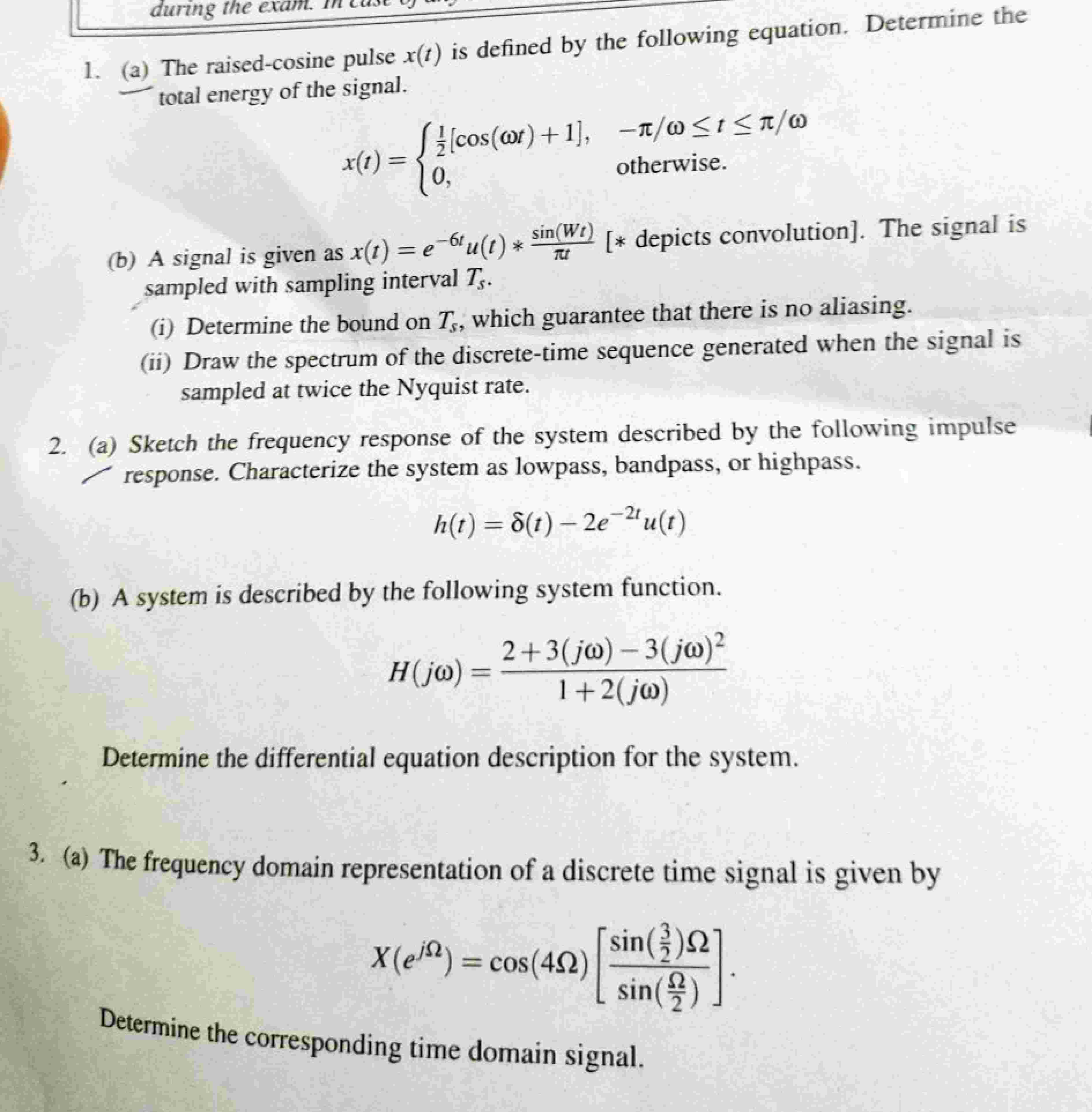 Solved by an EXPERT (a) ﻿The raised-cosine pulse x(t) is ﻿defined by ﻿the | Chegg.com