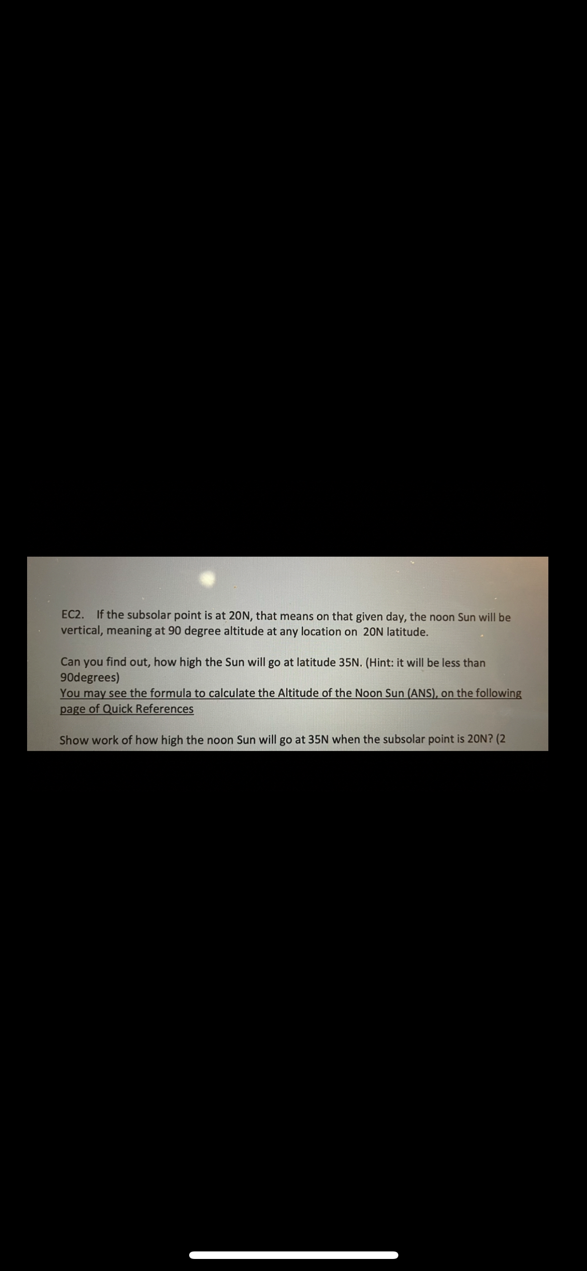 EC2. If the subsolar point is at 20 N, that means on | Chegg.com
