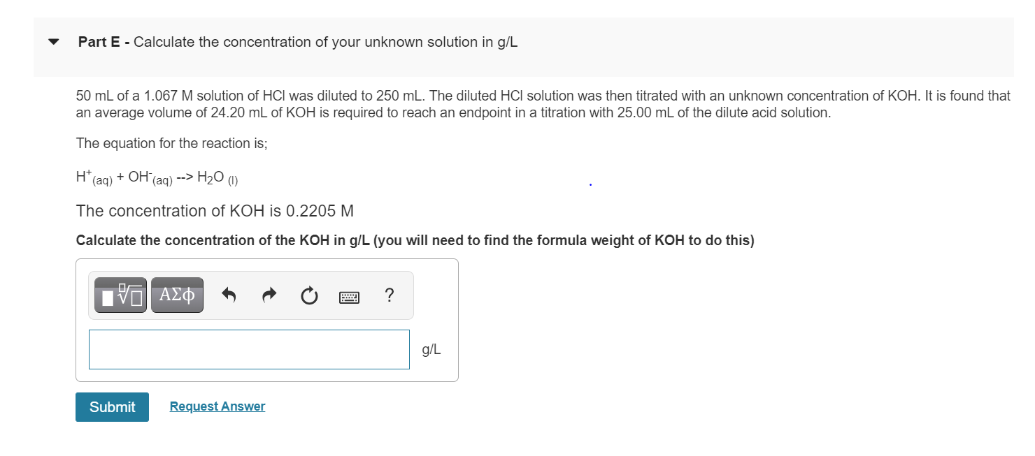 Solved Part E - Calculate the concentration of your unknown | Chegg.com