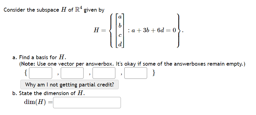Solved Consider the subspace H of R4 given by | Chegg.com
