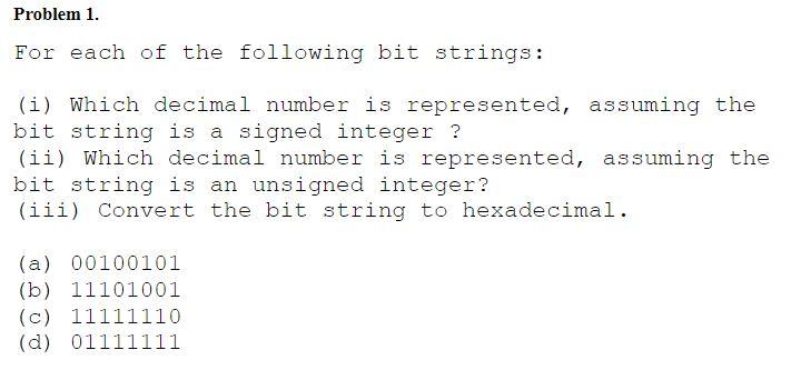 Solved Problem 1. For each of the following bit strings: (i) | Chegg.com