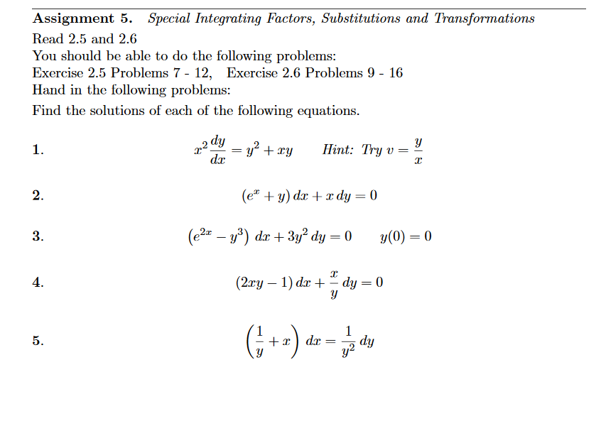 Solved Assignment 5. Special Integrating Factors, | Chegg.com
