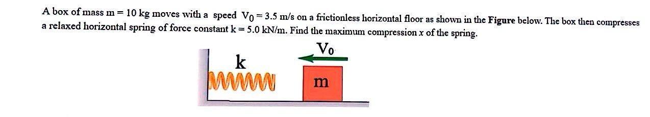 Solved A box of mass m= 10 kg moves with a speed Vo = 3.5 | Chegg.com