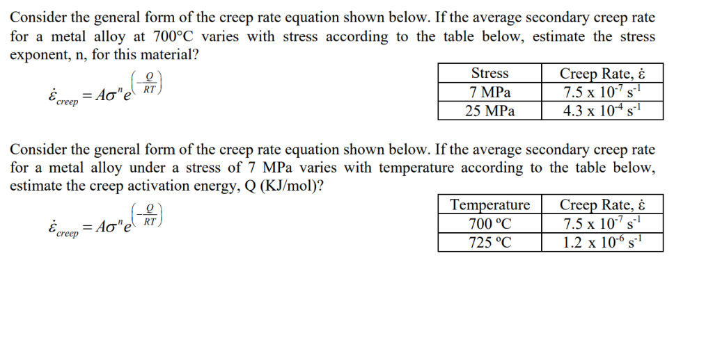 Solved Consider the general form of the creep rate equation | Chegg.com