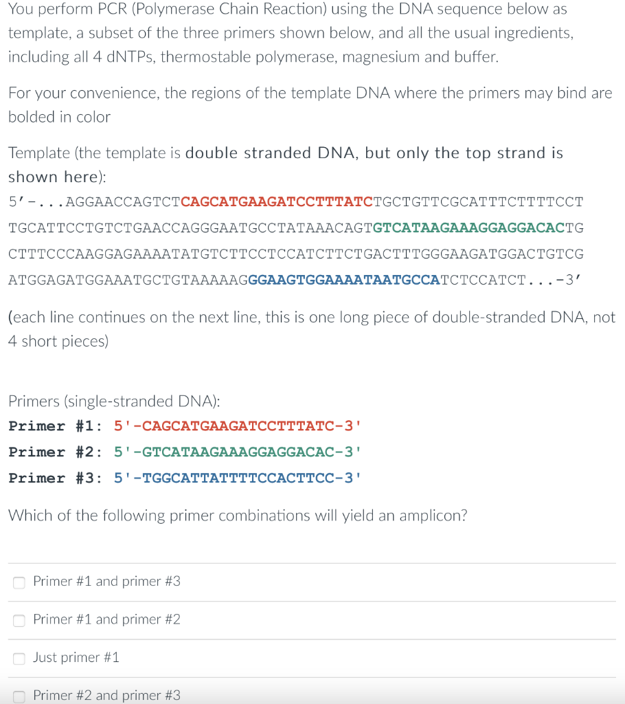 Solved You perform PCR (Polymerase Chain Reaction) using the | Chegg.com