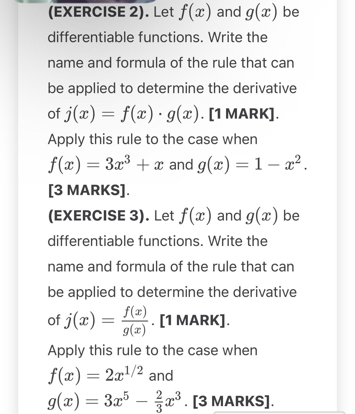 Solved (EXERCISE 2). Let f(x) and g(x) be differentiable | Chegg.com