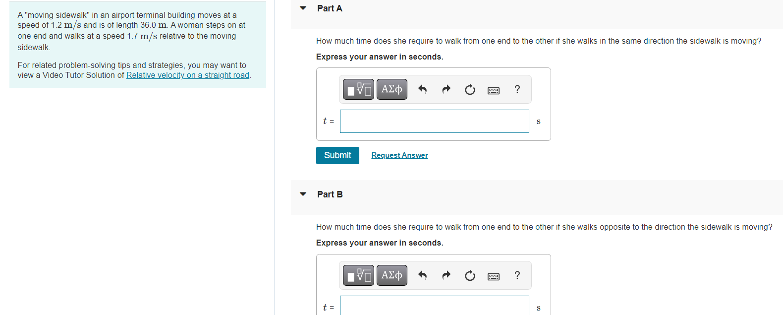Solved A "moving sidewalk" in an airport terminal building | Chegg.com