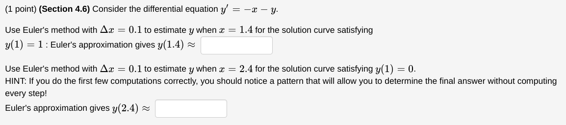 Solved (1 point) (Section 4.6) Consider the differential | Chegg.com