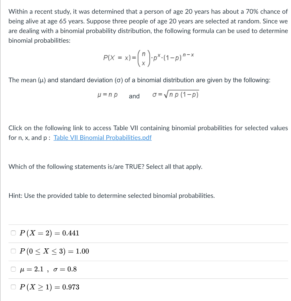 Solved within a recent study, it was determined that a | Chegg.com