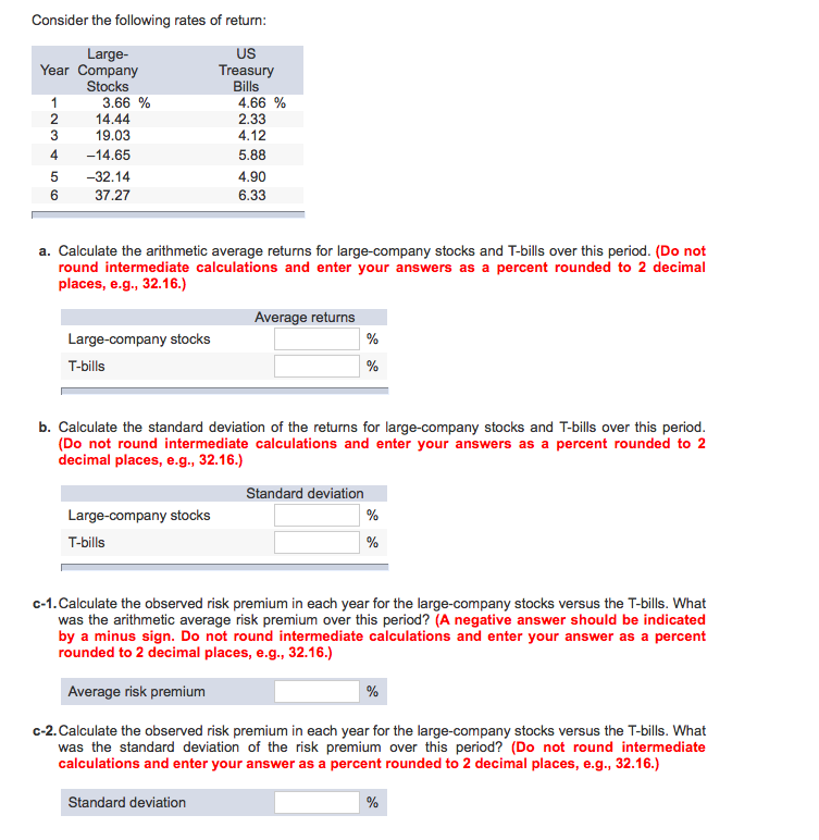 Solved Consider the following rates of return: US Large- | Chegg.com