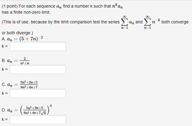 Solved (1 point) For each sequence an find a number k such | Chegg.com