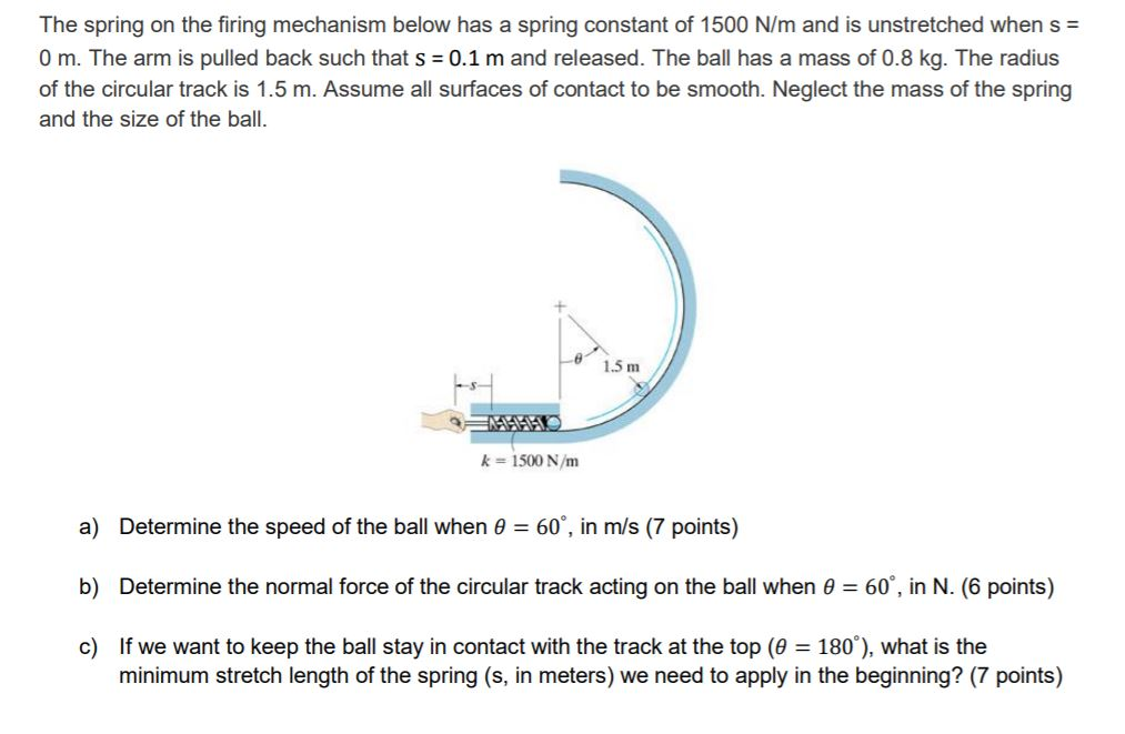 Solved The spring on the firing mechanism below has a spring | Chegg.com