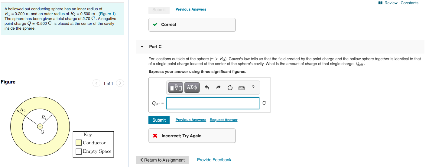 Solved Review Constants Submit Previous Answers A hollowed | Chegg.com