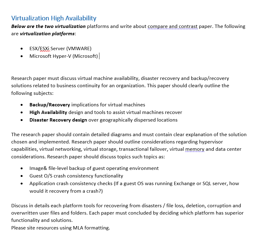 Solved Virtualization High Availability Below are the two | Chegg.com