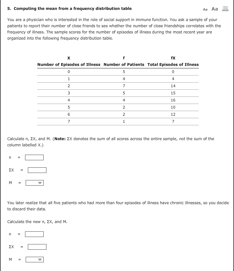 Solved 5. Computing the mean from a frequency distribution | Chegg.com