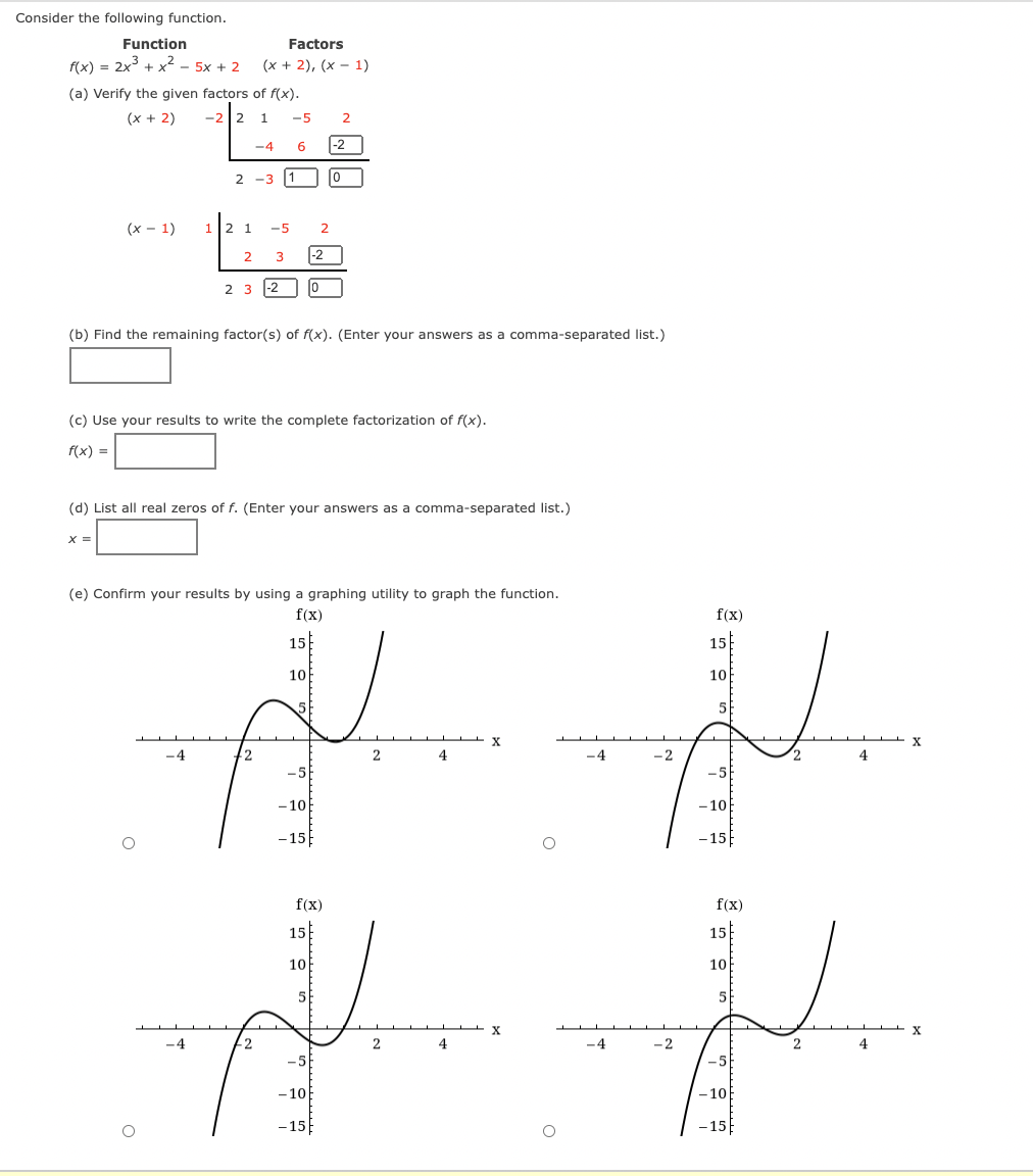 Solved Consider the following function. Function Factors | Chegg.com
