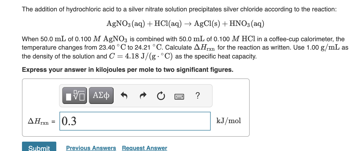 Solved AgNO3(aq)+HCl(aq)→AgCl(s)+HNO3(aq) When 50.0 mL of | Chegg.com